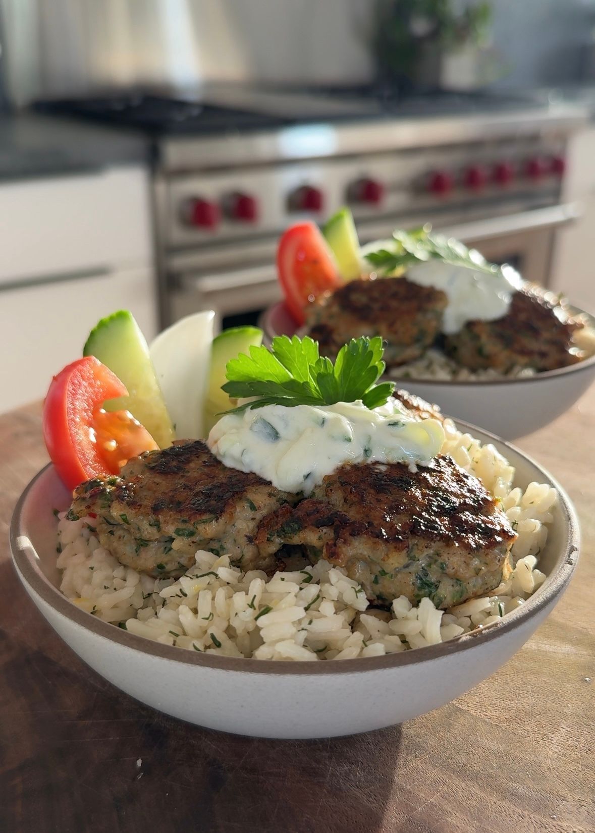 Chicken Kofta with Tzatziki & Lemon Dill Rice