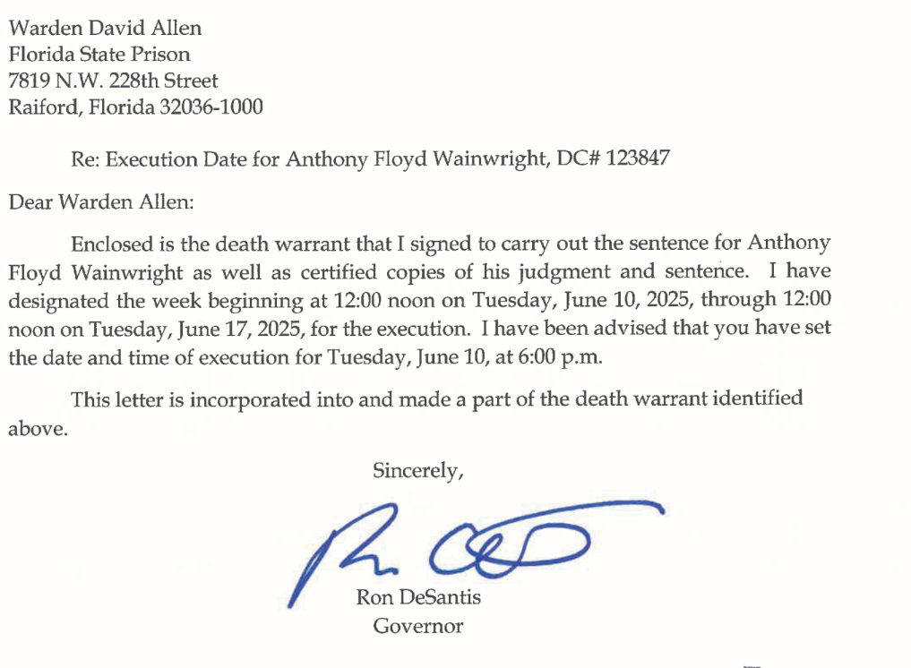 NEW WARRANT: Anthony Wainwright's execution scheduled June 10