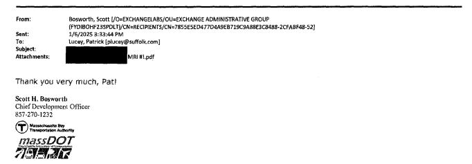 Key MassDOT staffer praised Suffolk Construction on social media, shared MRI with top Fish deputy