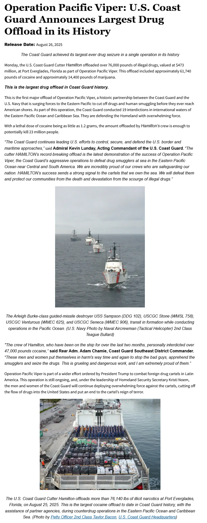 US Coast Guard Interdictions Including Targeted Boat Destruction in ...