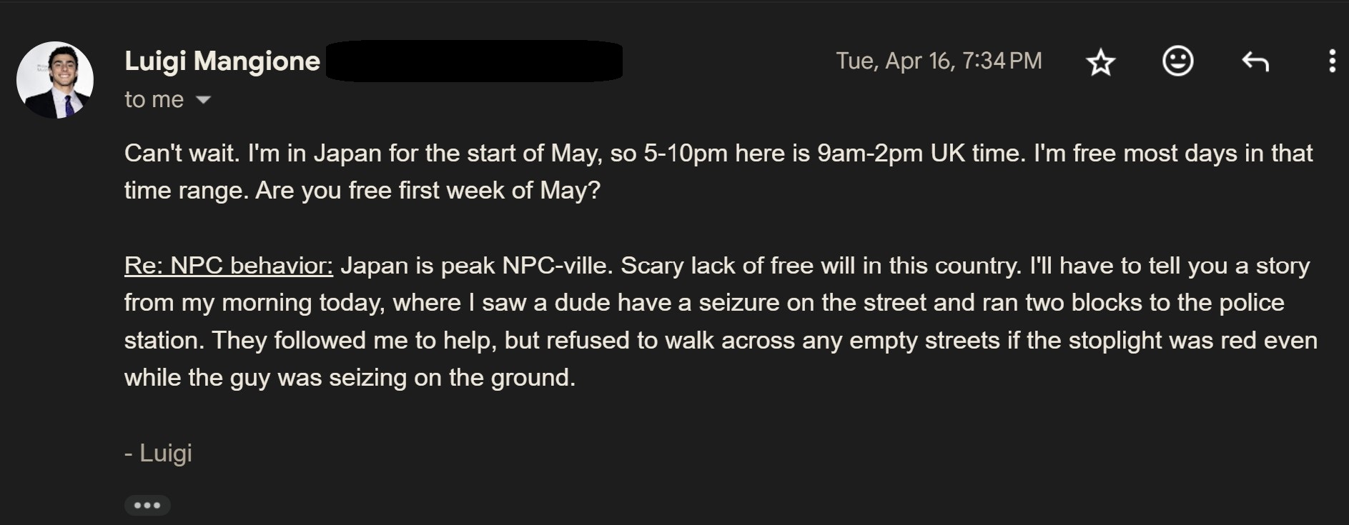 Gurwinder (@gurwinder): "Here's another email the shooting suspect ...