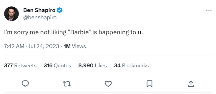 BEN SHAPIRO NOT TRIGGERED BY 'BARBIE' MOVIE, YOU ARE!
