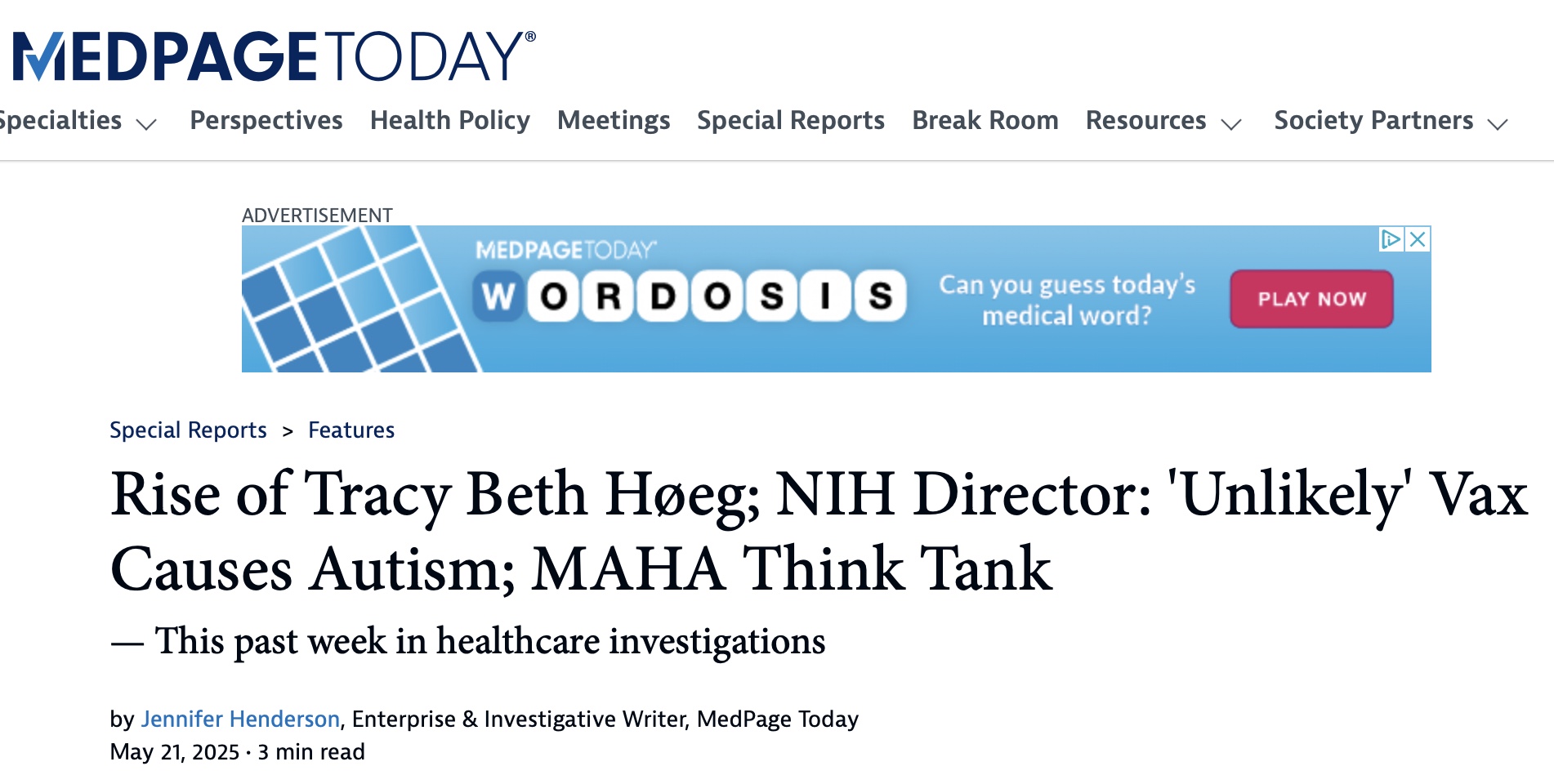 Tracy Beth Hoeg, MD, PhD; Jay Bhattacharya, and the new MAHA Institute ...