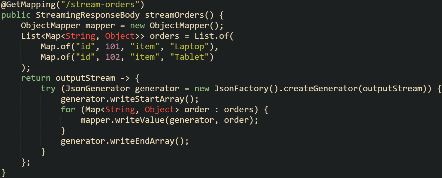 Streaming JSON Output in Spring Boot for Large Responses