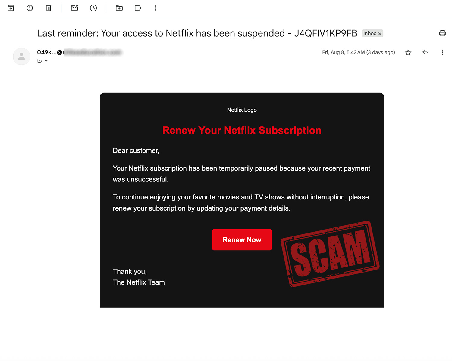 Netflix “Payment Failed” Scam Email Resurfaces