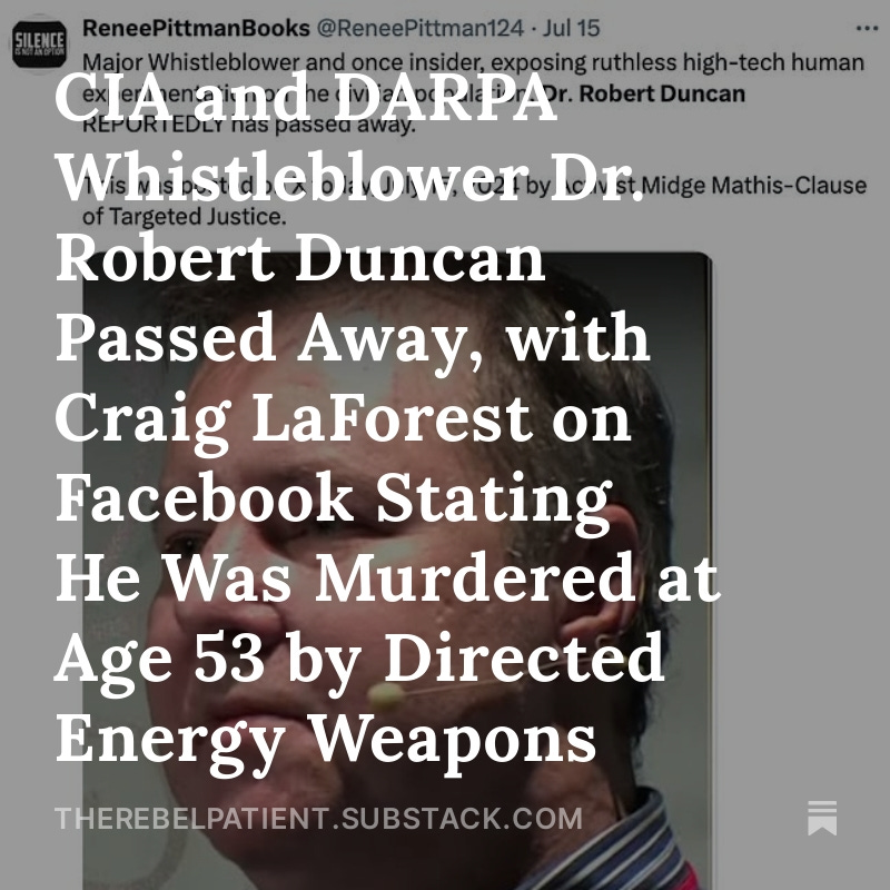 CIA and DARPA Whistleblower Dr. Robert Duncan Passed Away, with Craig LaForest on Facebook ...