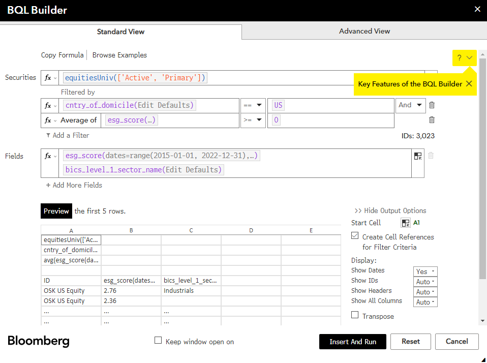 Using Bloomberg Query Language in Excel