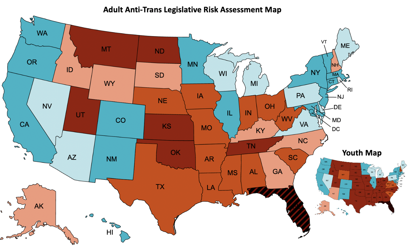 Anti-Trans Legislative Risk Assessment Map - February Update