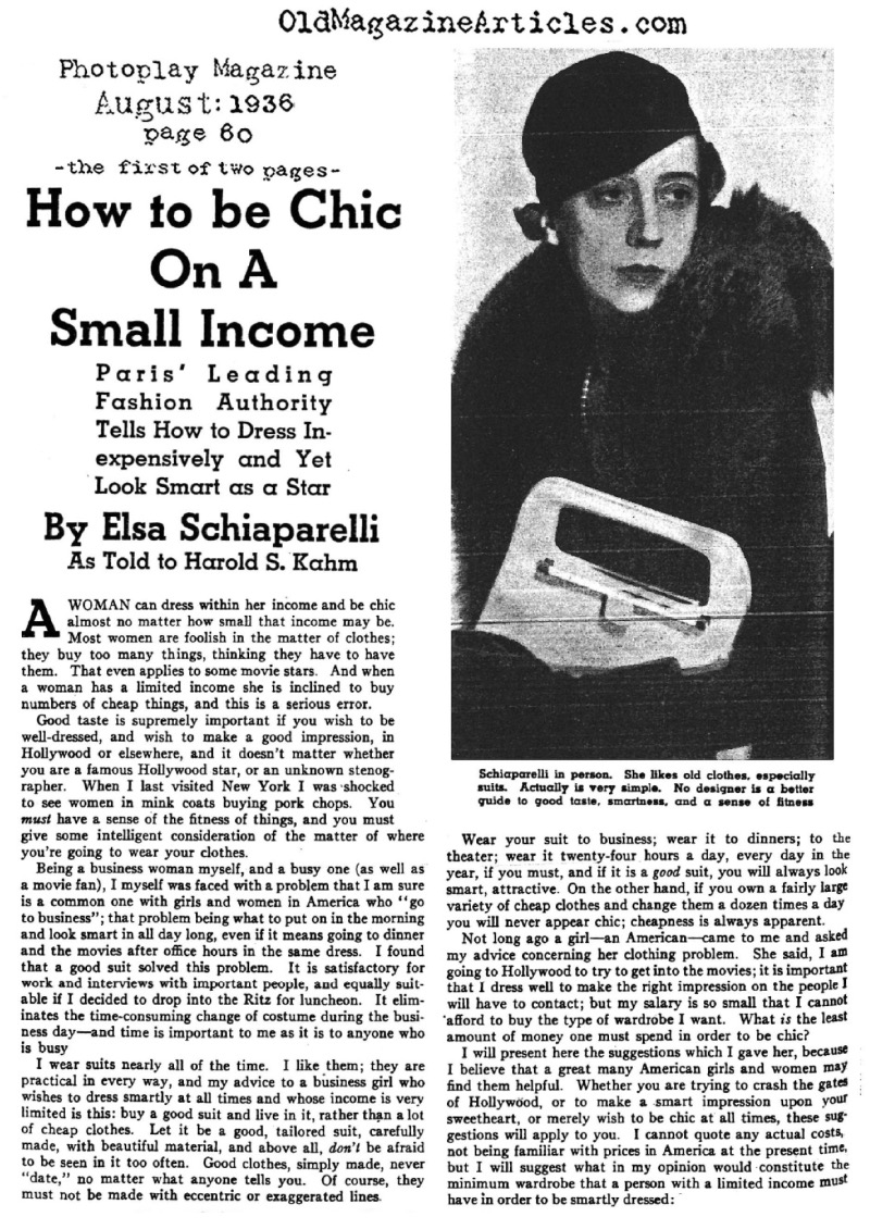 gia on Substack: "how to be chic on a small income by the iconic elsa schiaparelli (1936)"
