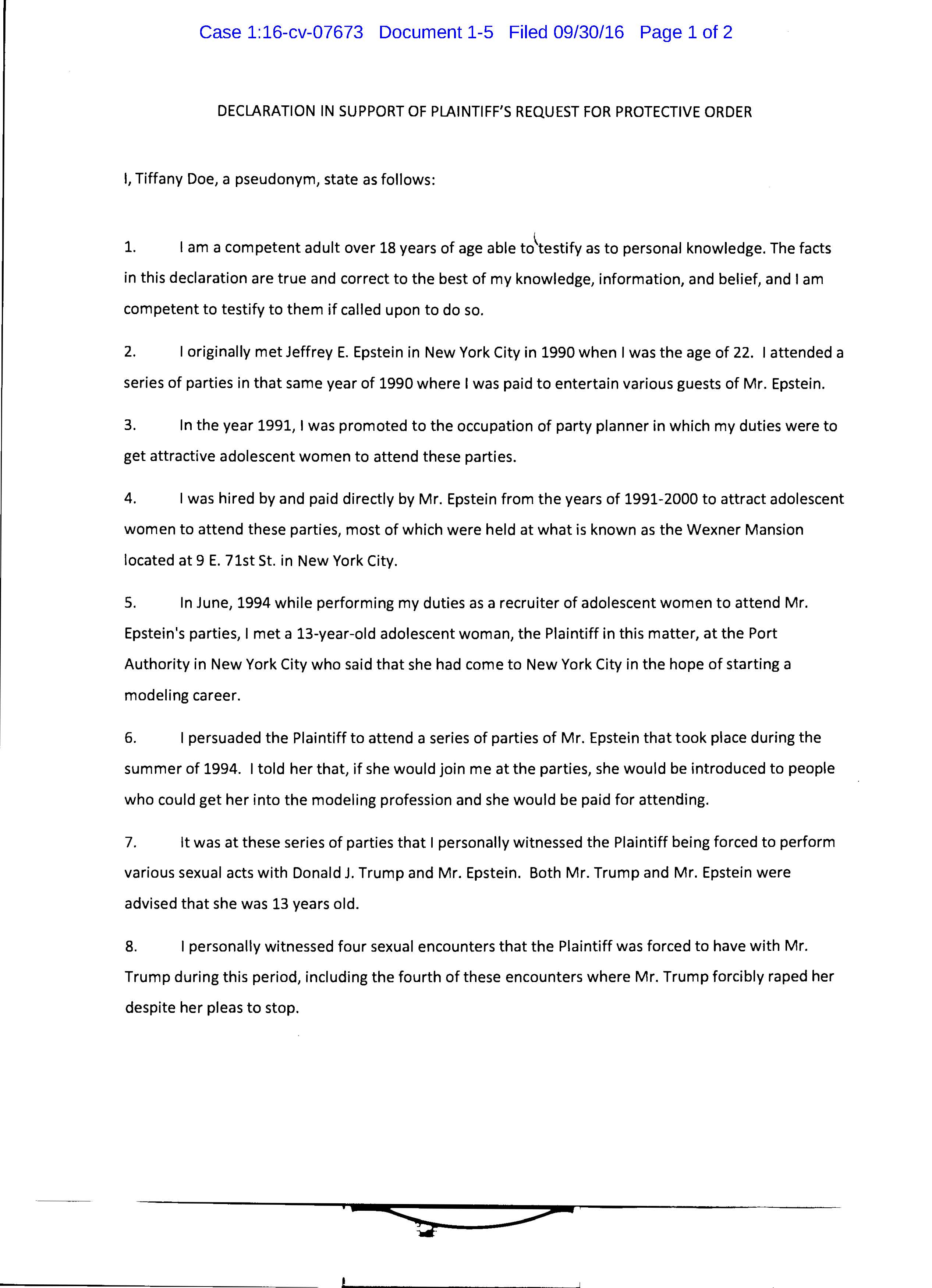 Jane Doe v. Trump and Epstein (2016) - by Ellie Leonard