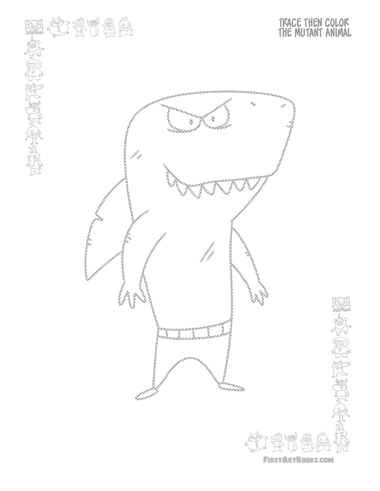 Trace Then Color A Mutant Shark! 🦈 (Free Activity Page) | FirstArtBooks.com