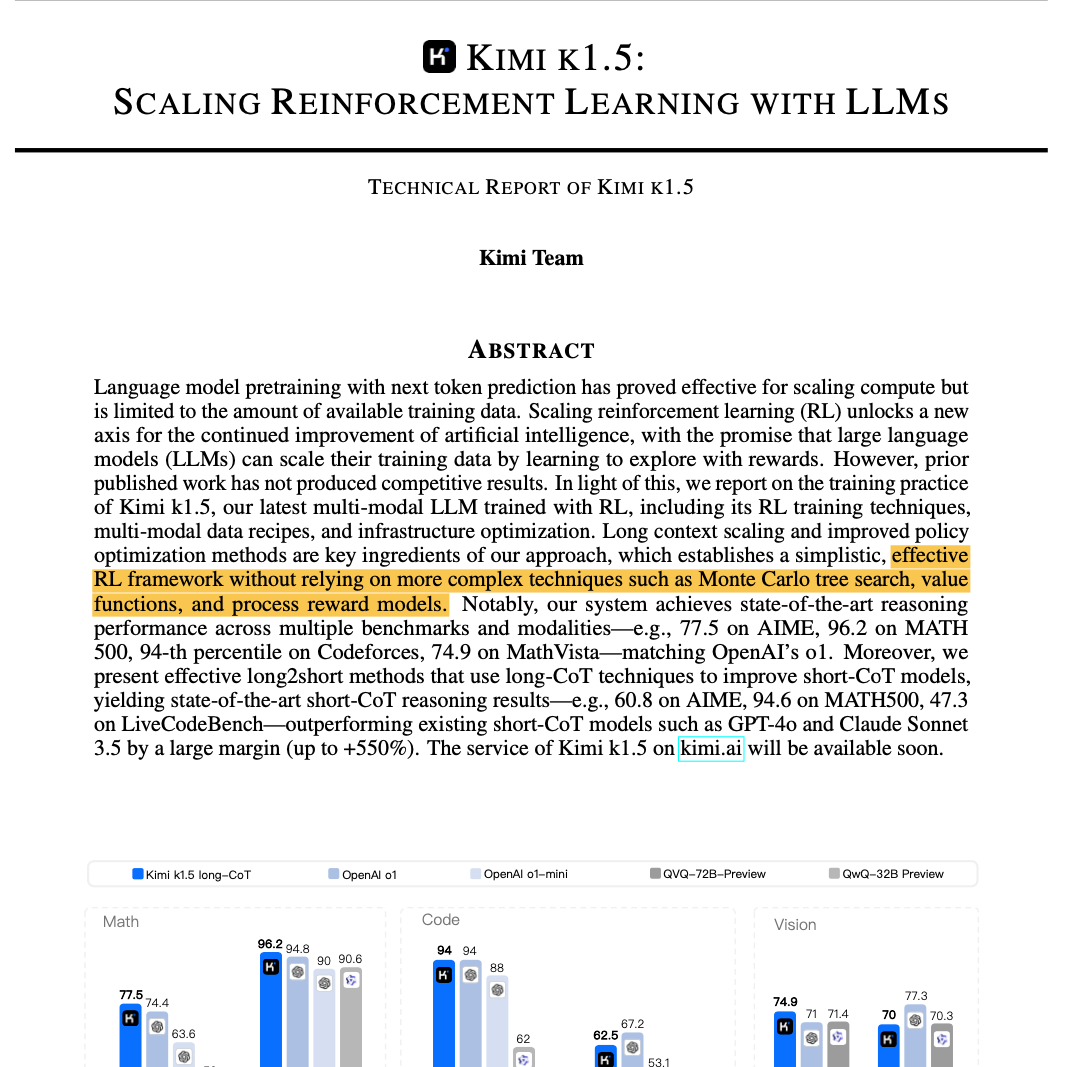 elvis on Substack: "Kimi k1.5: Scaling Reinforcement Learning with LLMs The simpler the better ...