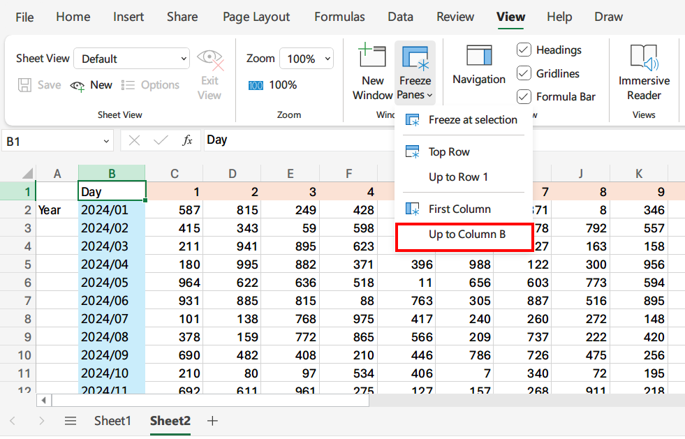 Excel online - Freeze row and column at the same time
