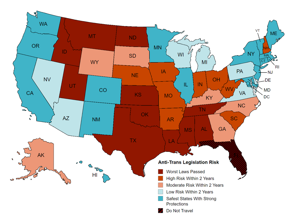 Anti-Trans Legislative Risk Assessment Map: September 2024 Edition