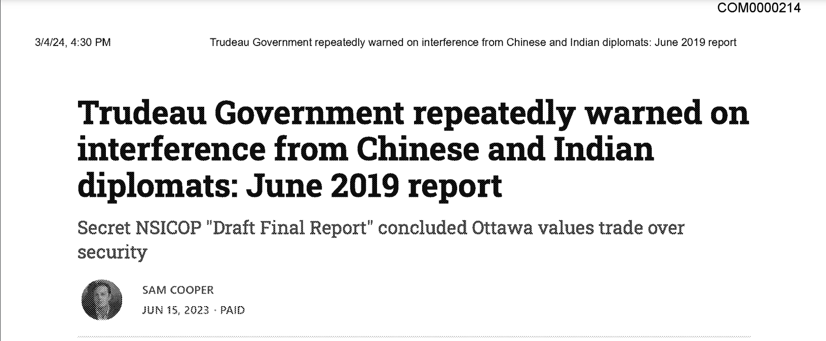 China clandestinely targeting First Nations leaders to procure Canada's natural resources: NSICOP