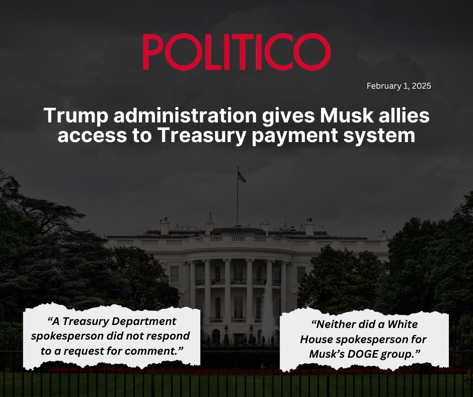 Adam Kinzinger on Substack: "Musk’s allies were granted access to the U.S. Treasury payment ...