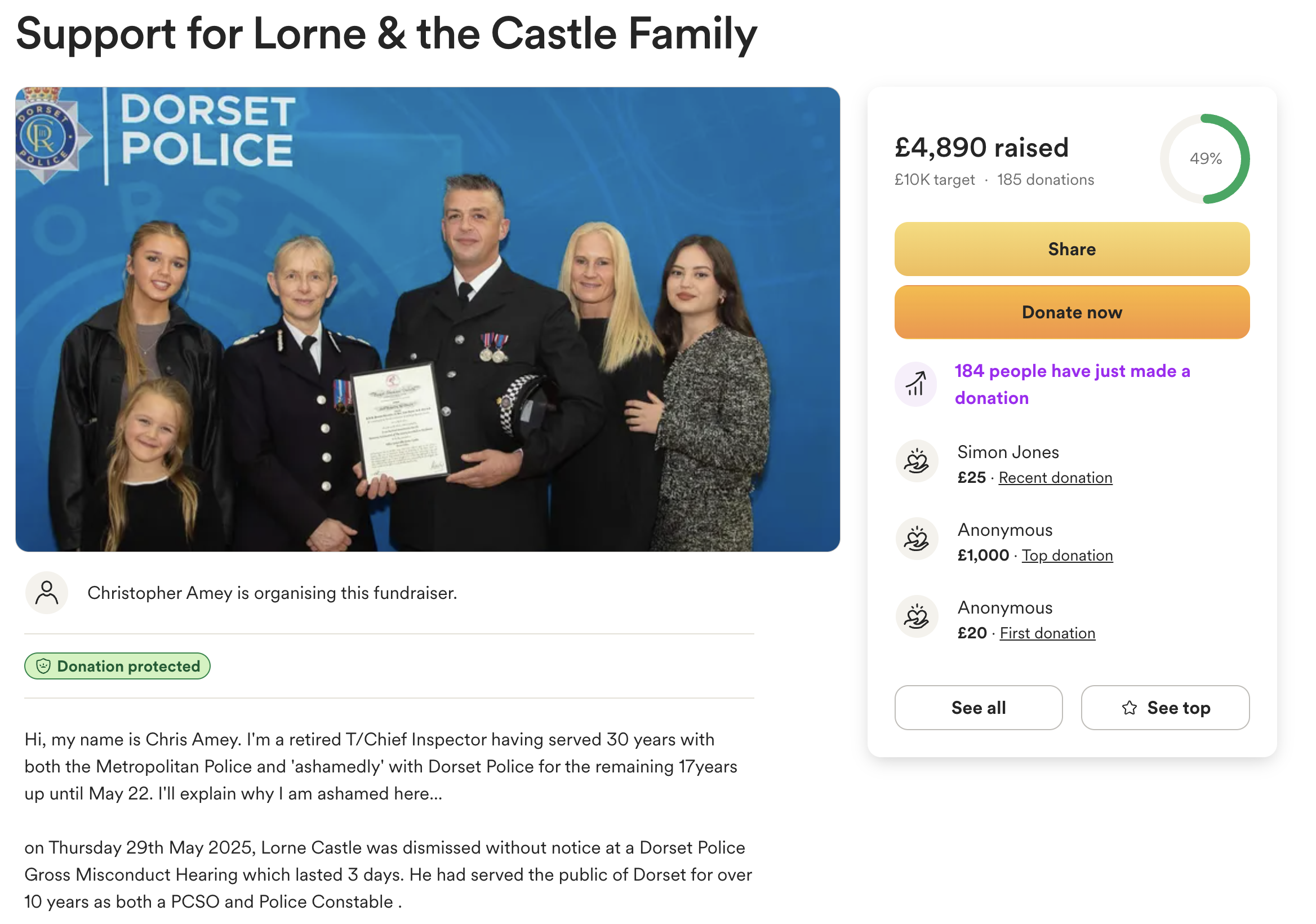 Public rallies behind dismissed Dorset Police officer Lorne Castle as ...