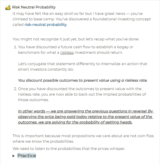 Outline of the Risk-Neutral Probability lessons - Party at the Moontower