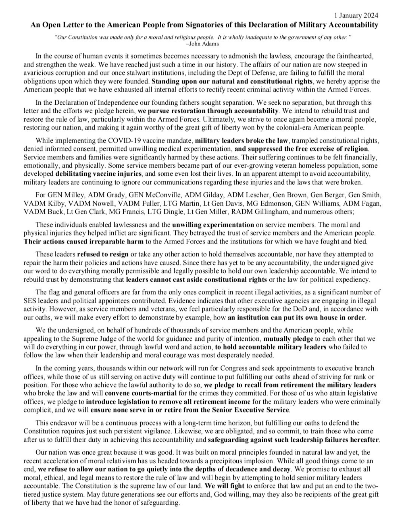 An Open Letter to the American People from Signatories of A Formal ...