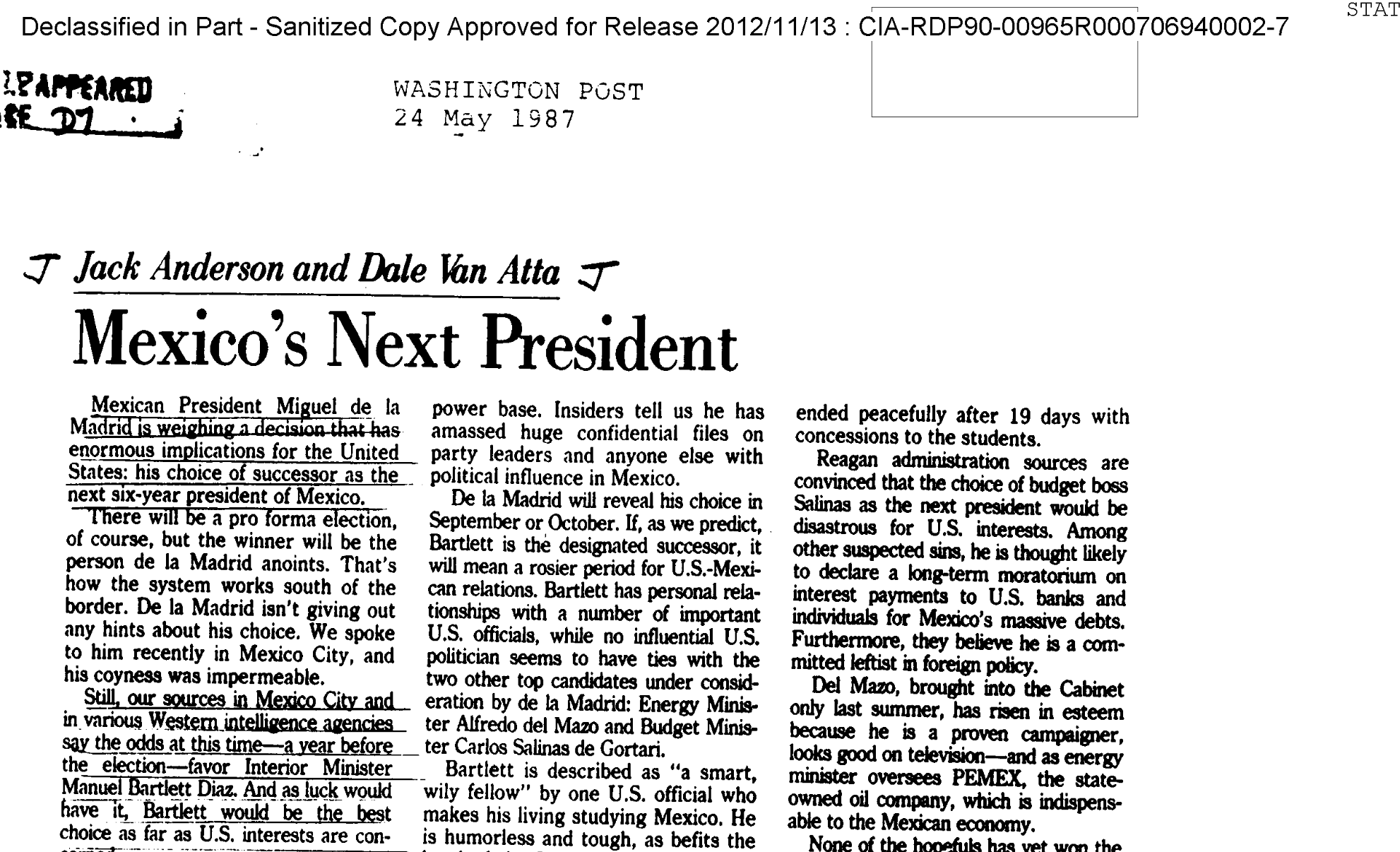 Exclusive – U.S. Declassifies Document on Bartlett and Camarena Case