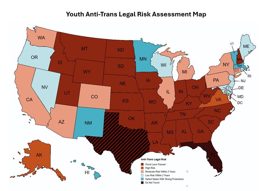 Anti-Trans National Legal Risk Assessment Map: August Edition