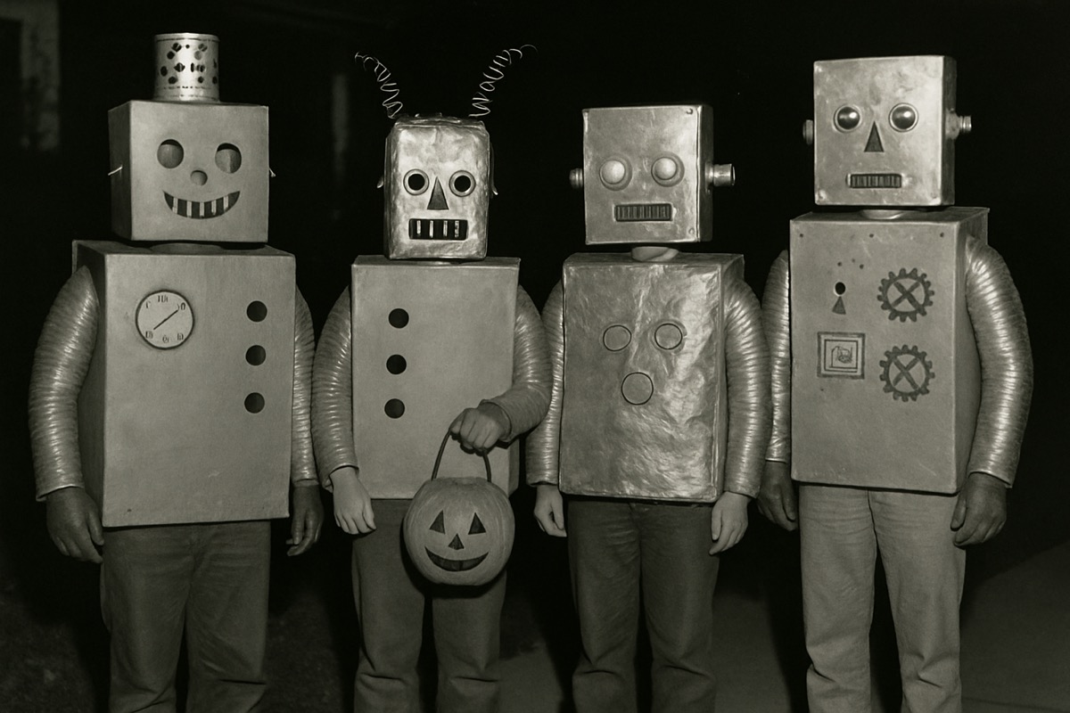 Vintage robot Halloween costumes show DIY creativity from bygone era