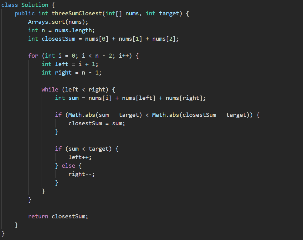 LeetCode #16: 3Sum Closest — Solved in Java