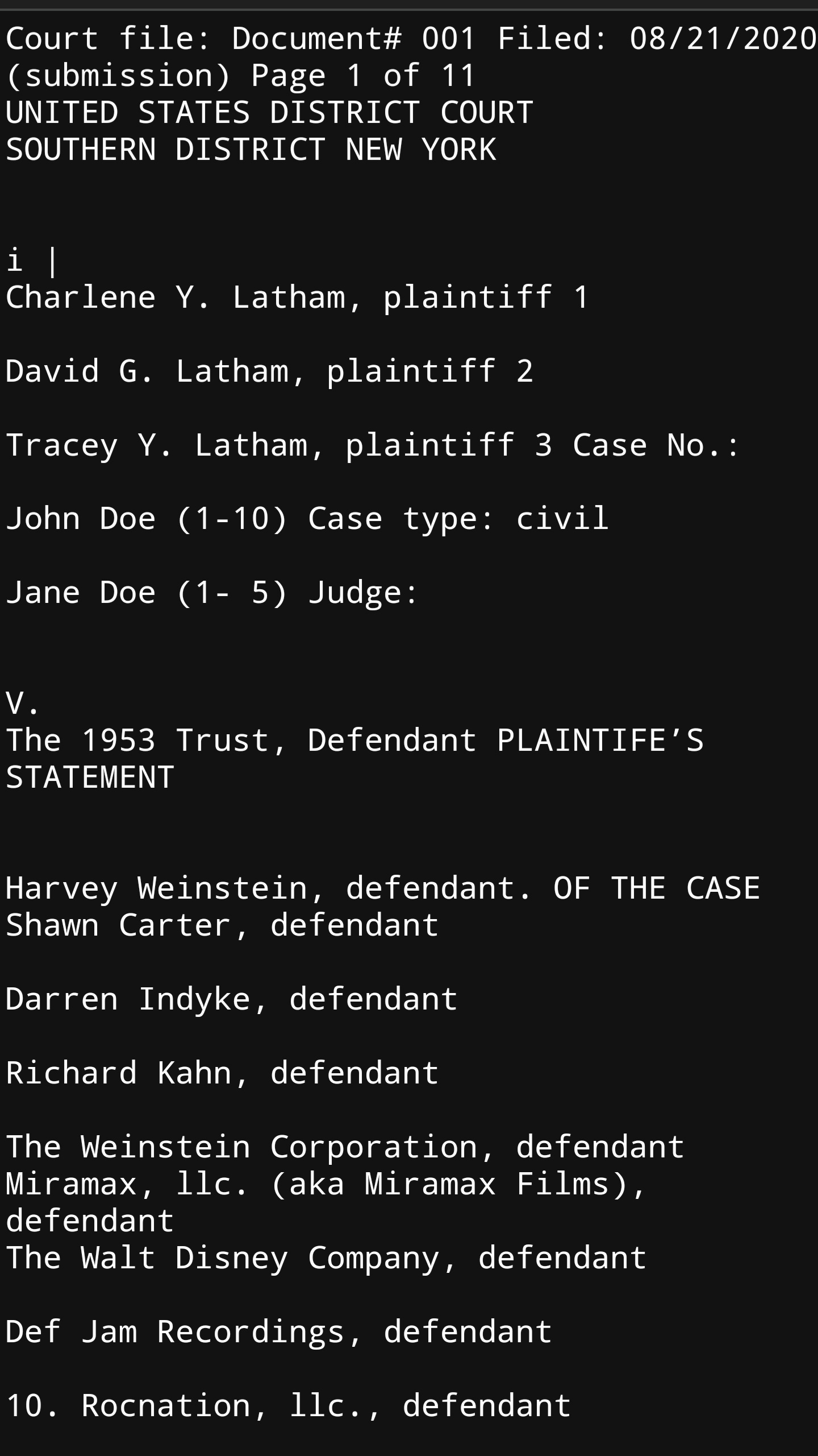 Latham v. Epstein, Weinstein, and Jay-Z: Allegations of Trafficking, Exploitation, and a Cover ...