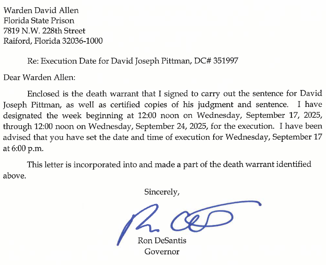 NEW WARRANT: David Pittman's execution scheduled September 17