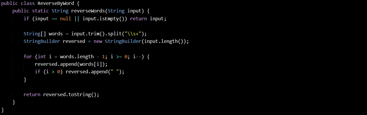 Reversing a Word or Sentence Using Java Code