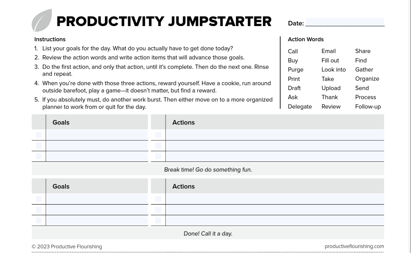 Free Planners and Worksheets by Productive Flourishing