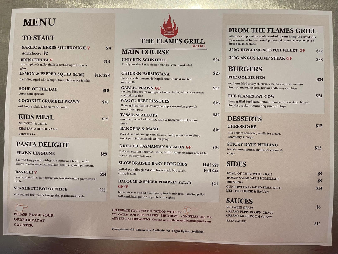 Flames Grill Menu By Cathryn G Gibson
