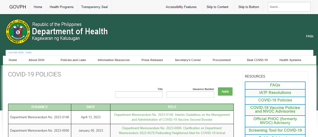 DOH Philippines has Issued Department Memorandum 0146 Providing ...
