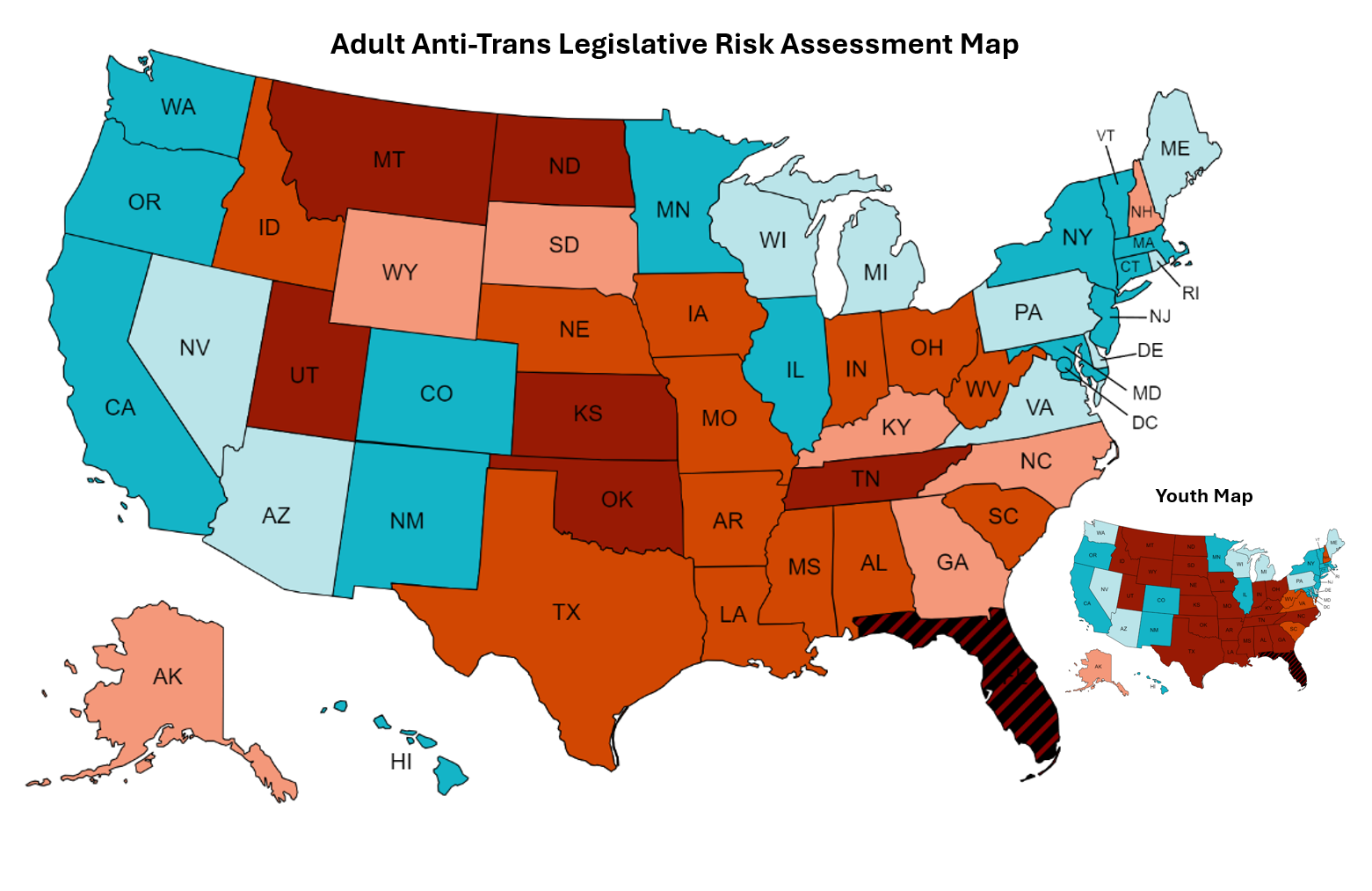 Anti-Trans Legislative Risk Assessment Map: March 2024 Update