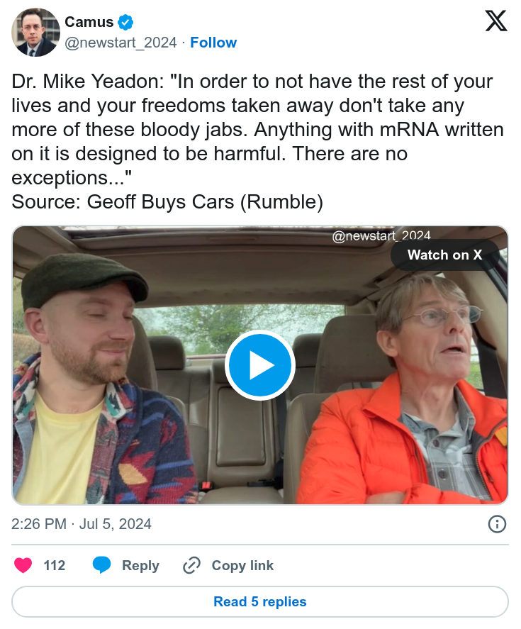 Dr. Mike Yeadon: “Anything With mRNA Written on It Is Designed To Be ...