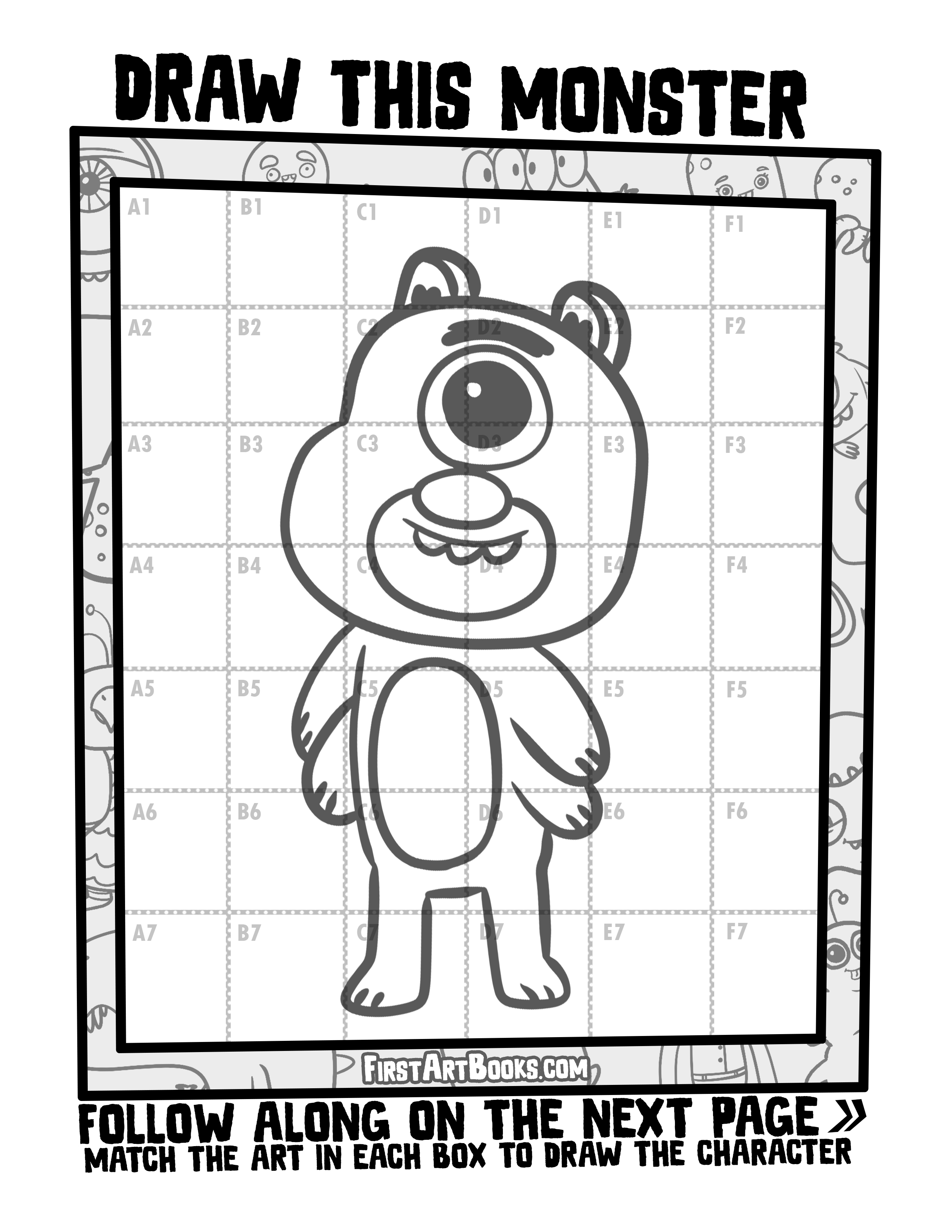Free Activity Page: Cyclops Teddy Bear Monster Grid Drawing Exercise ...