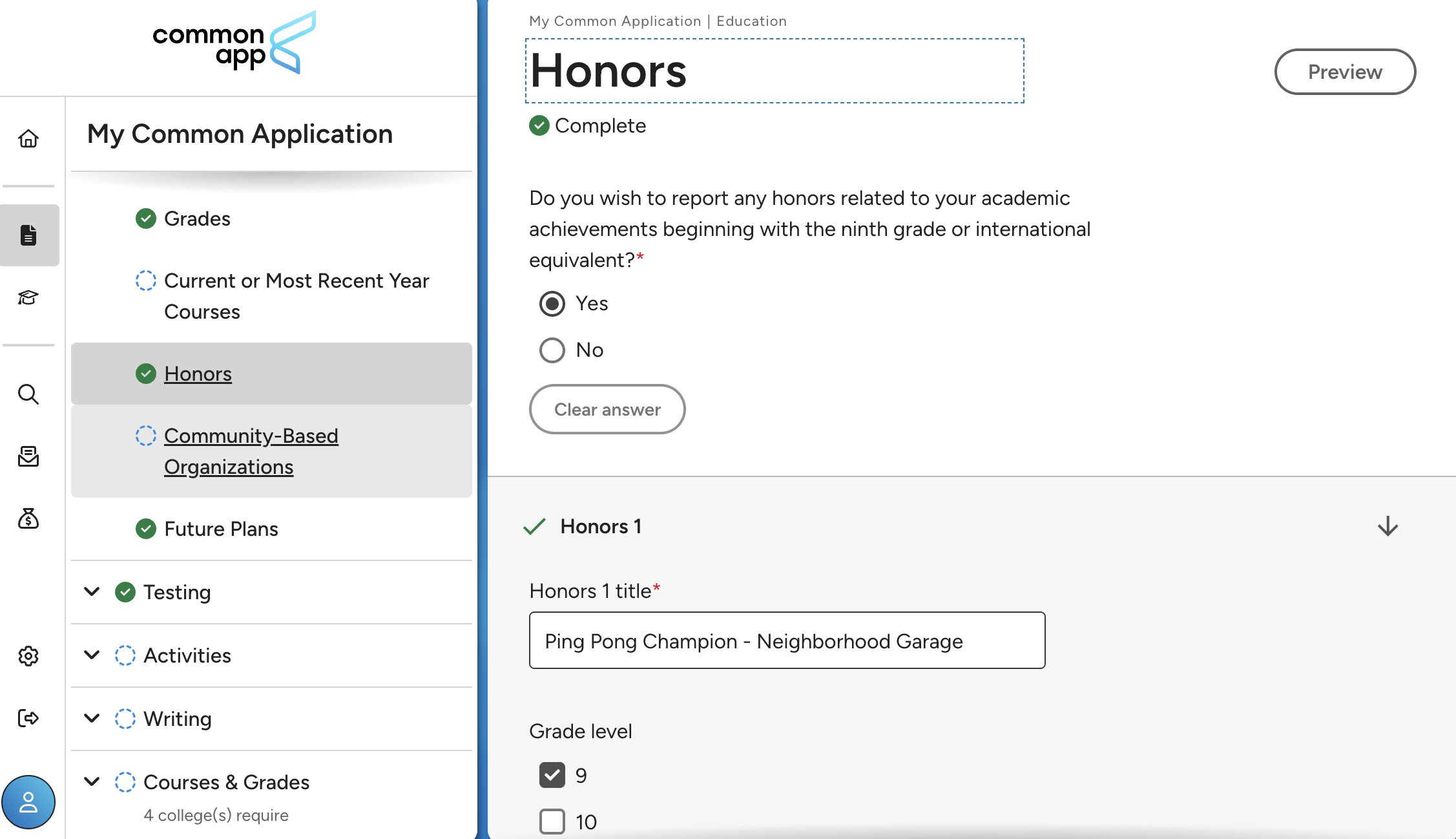 Common App Section by Section - Education