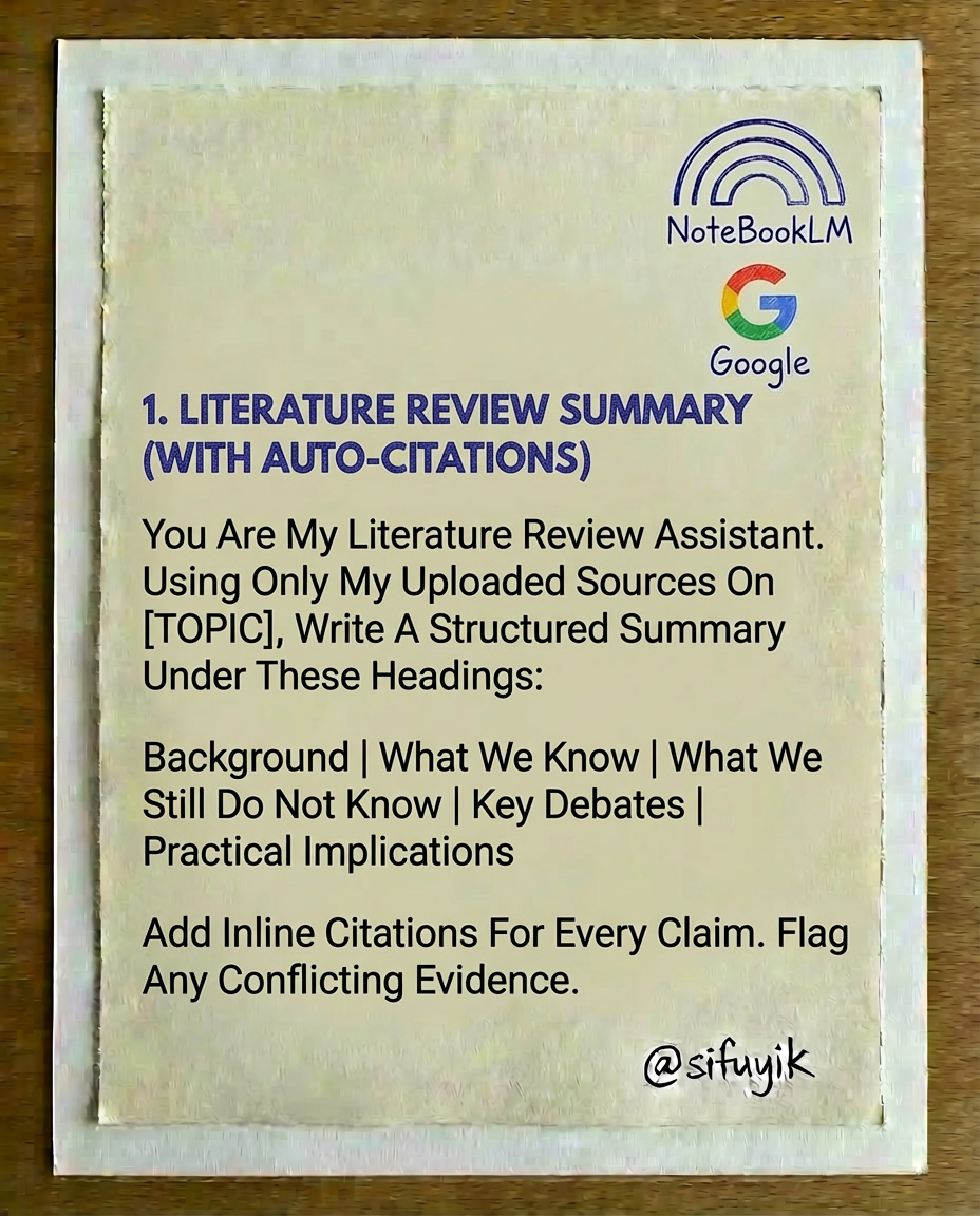 12 NotebookLM Prompts for Literature Review (2026 Research Guide)