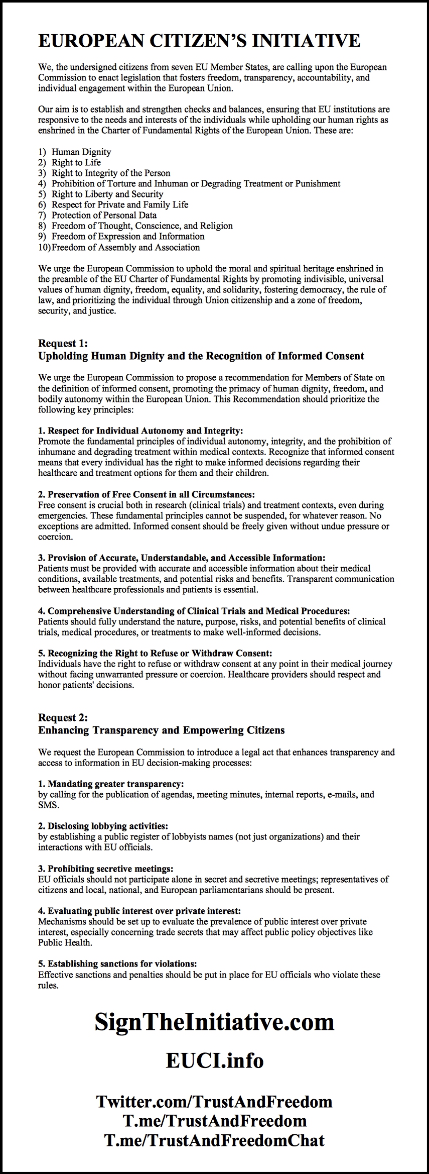 European Citizens' Initiative Call for Signatures - Europe Reloaded