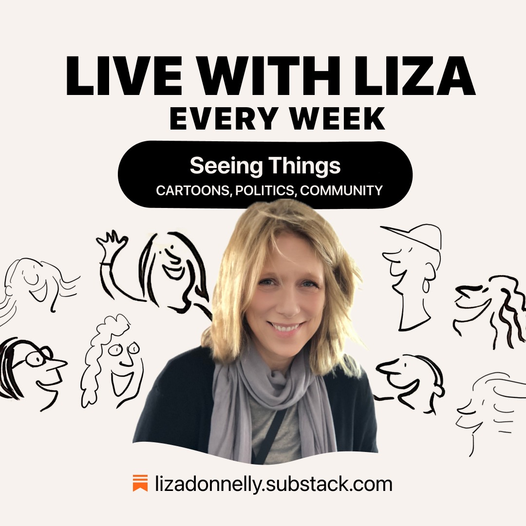 Liza Donnelly (@lizadonnelly): "Hey all! Liza Live today! Stay tuned for time:) Drawing drawing ...