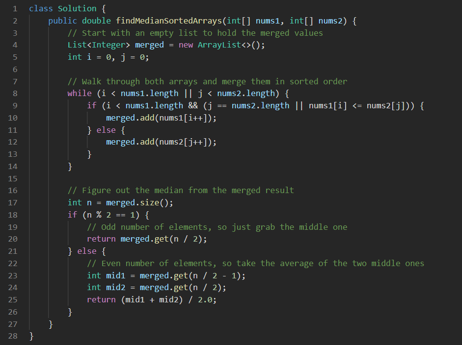 Leetcode 4 Median Of Two Sorted Arrays — Solved In Java
