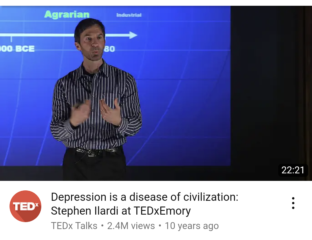 Depression is a Disease of Civilization: TED talk by Stephen Ilardi
