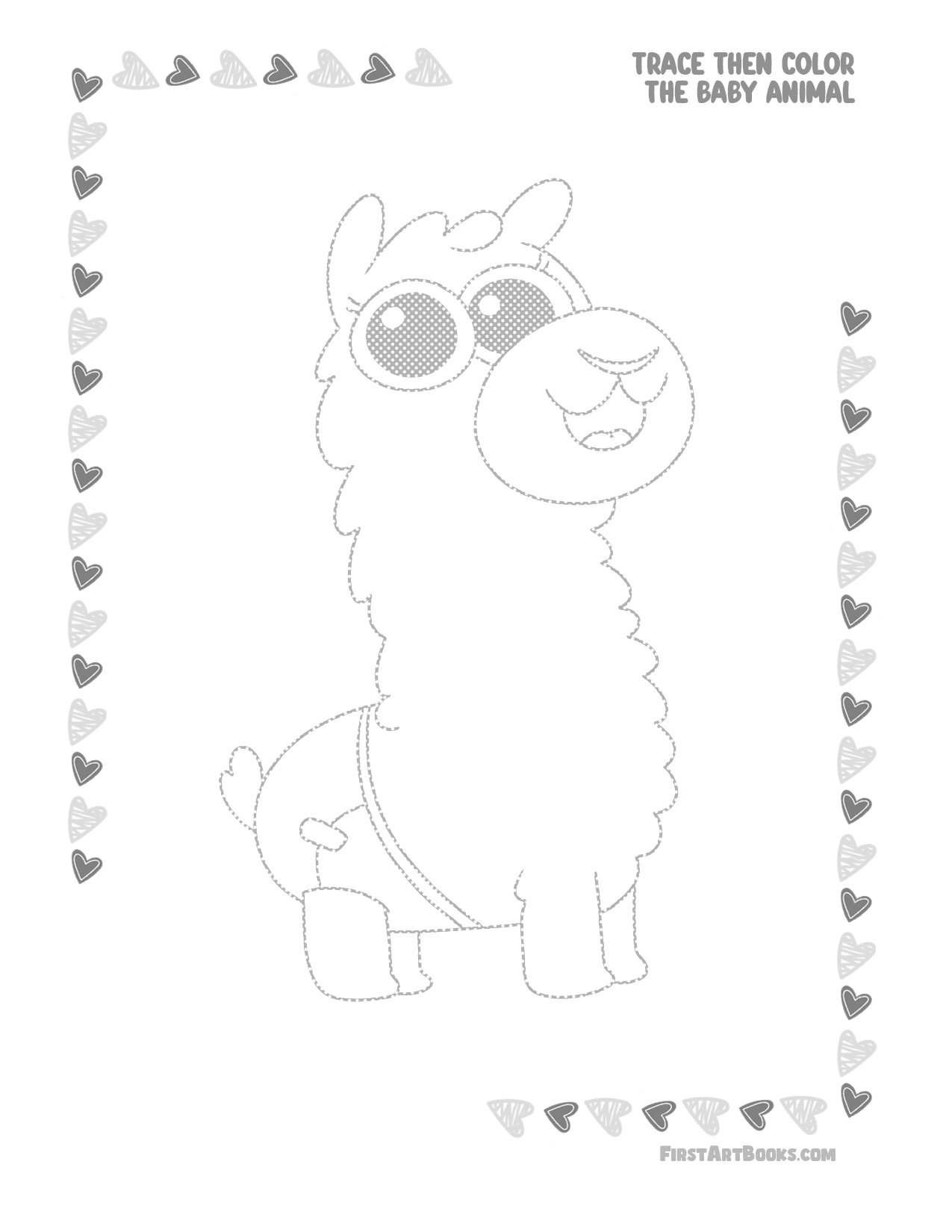 Free Activity Page: Trace Then Color A Baby Llama | Cute Baby Animals ...