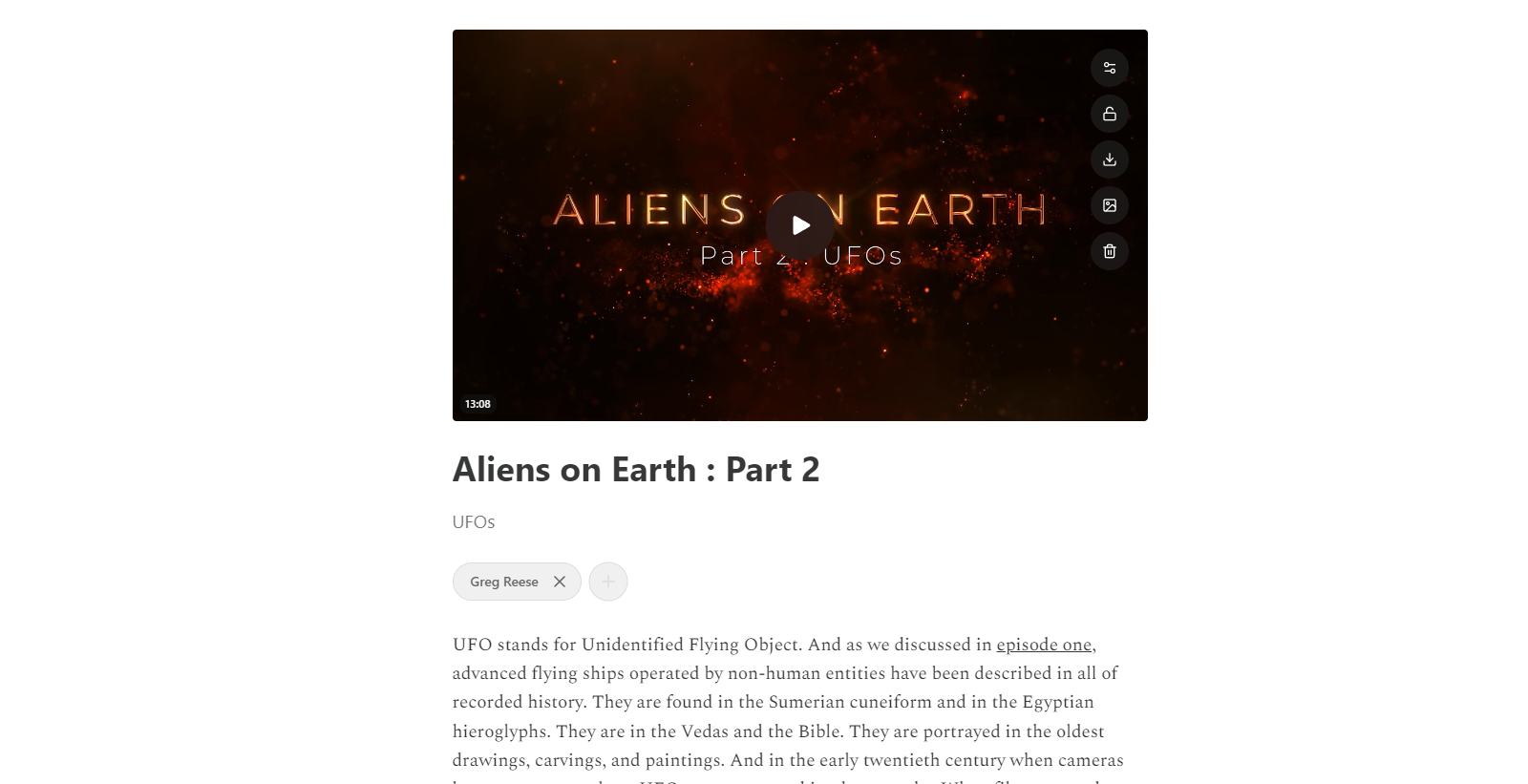 The Reese Report "Aliens on Earth Series" - by Greg Reese