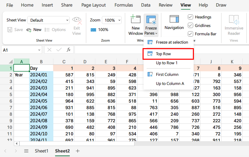 Excel online - Freeze row and column at the same time