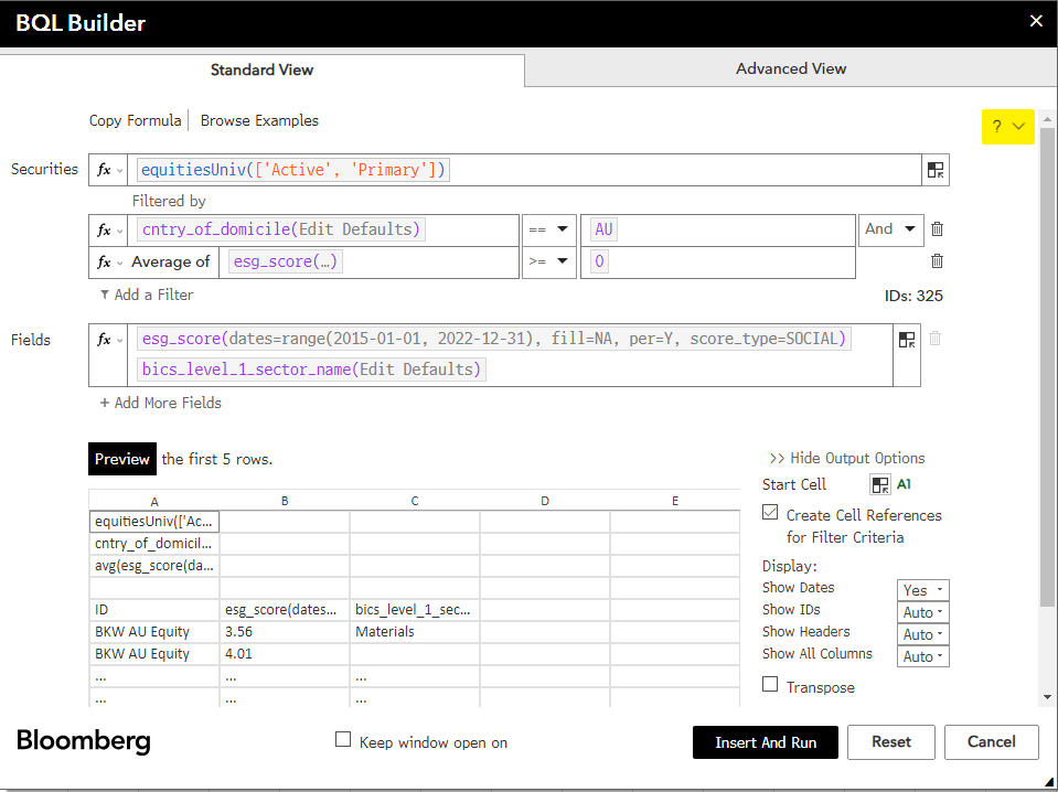 Using Bloomberg Query Language in Excel
