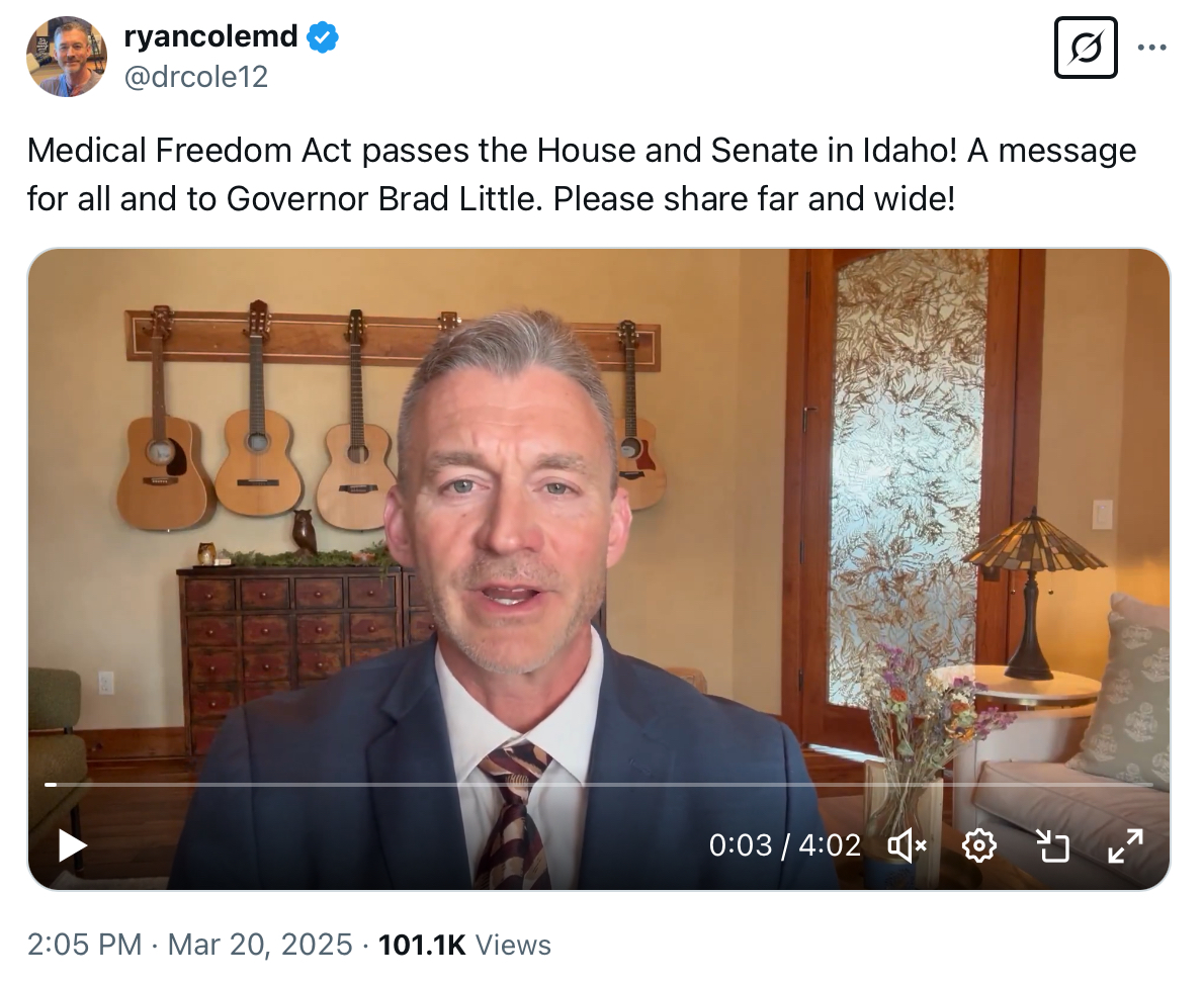 Big E on Substack: "Idaho S1023 - Medical Freedom Act passes the House and Senate in Idaho! Dr ...