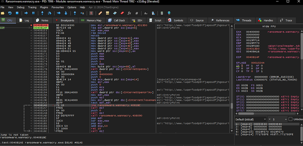WannaCry Ransomware: Reverse Engineering and Malware Analysis