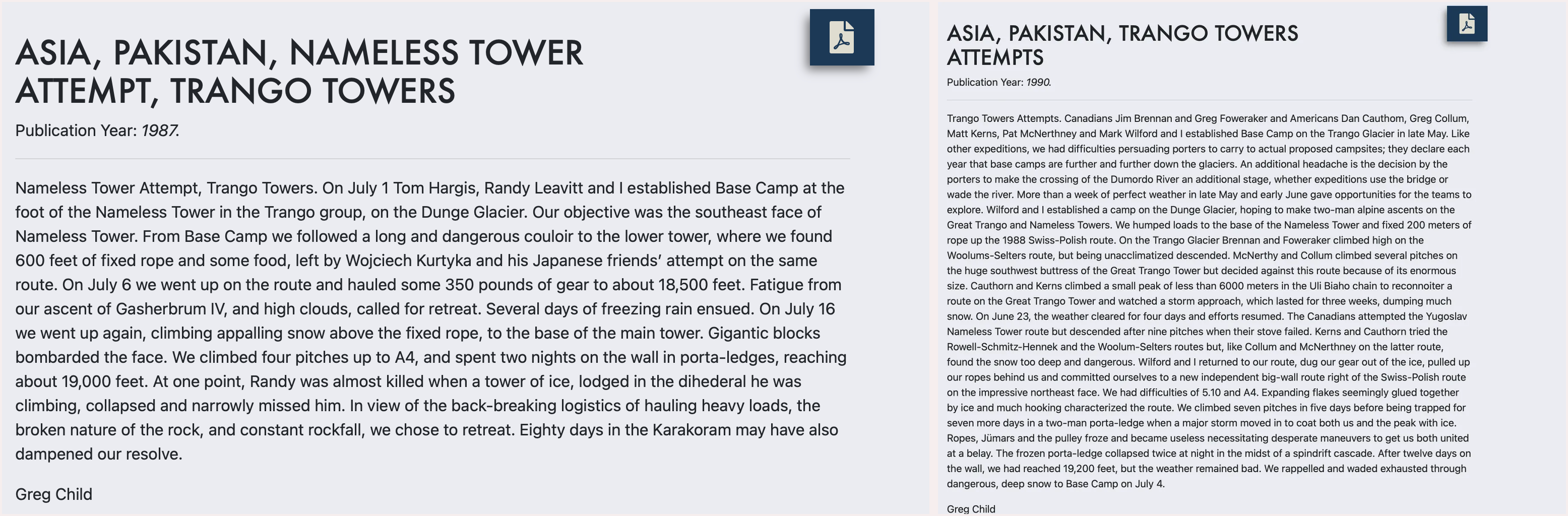 some Trango Towers history - by John Middendorf