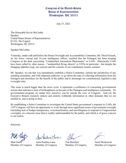 Timeline of U.S. Congressional Action on UFOs (2007 to Present)